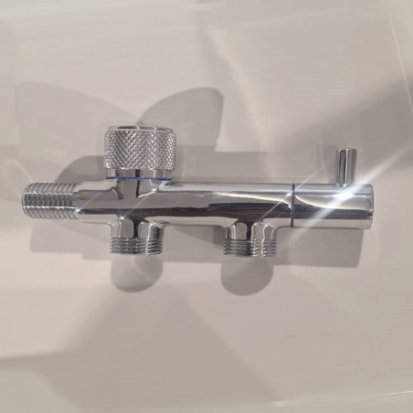 Robinet équerre double chrome 1/2 pour douchette WC